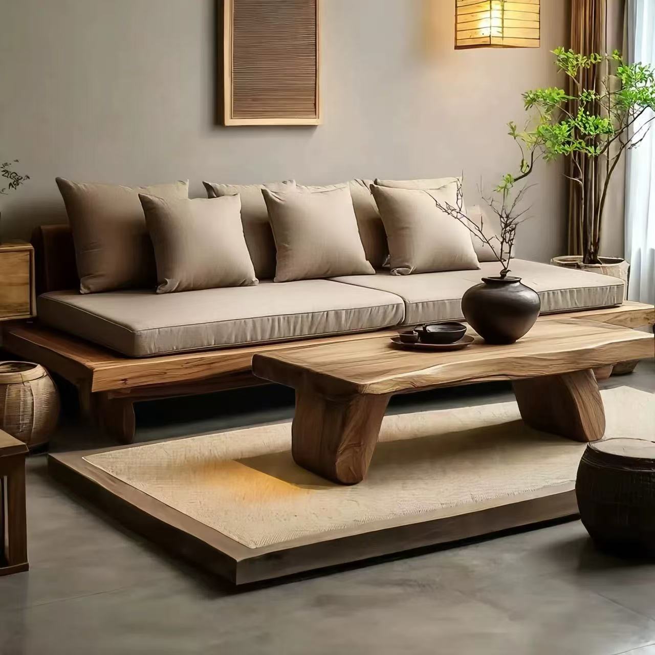 Living room vintage solid wood sofa, long and simp... | Midjourney官网_AI ...
